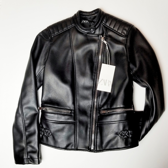 Zara | Jackets & Coats | Zara Black Faux Leather Motorcycle Jacket Xs ...